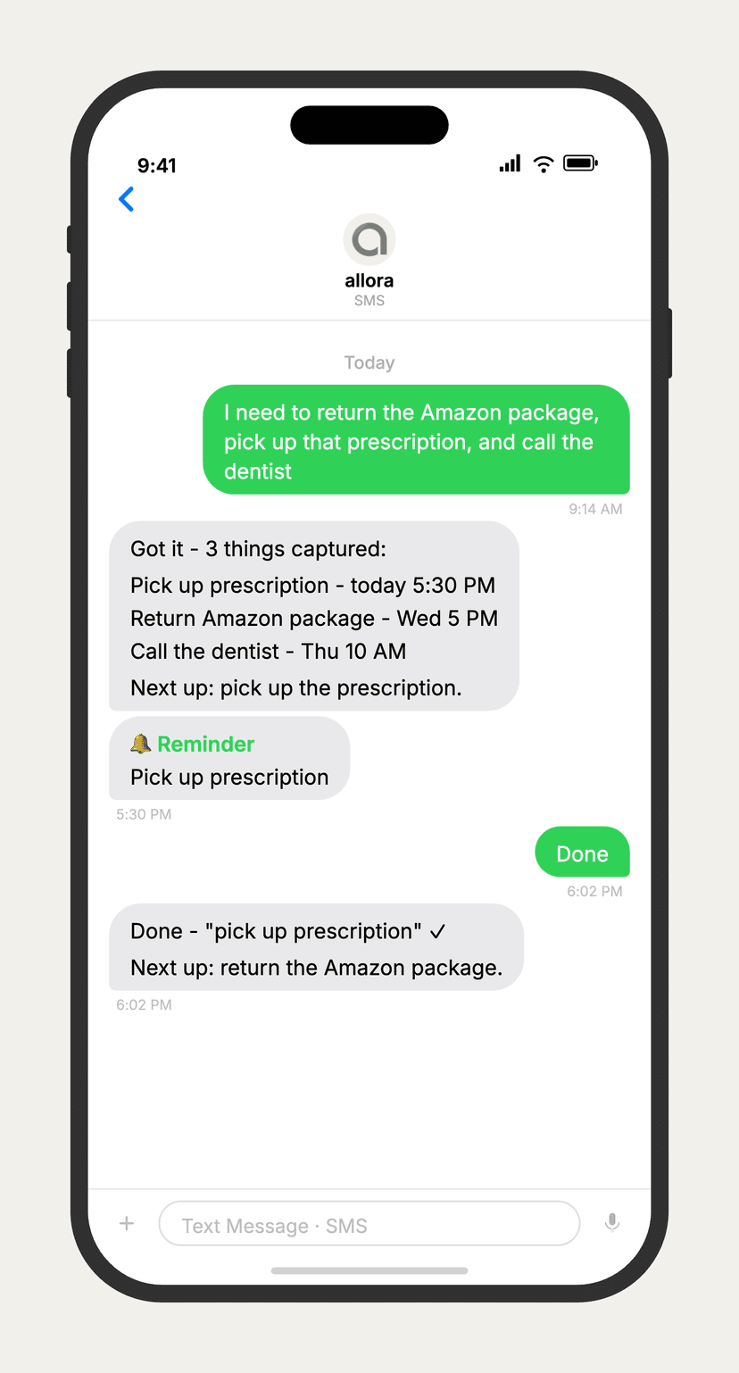 allora - Text Reminder App, No Download Required